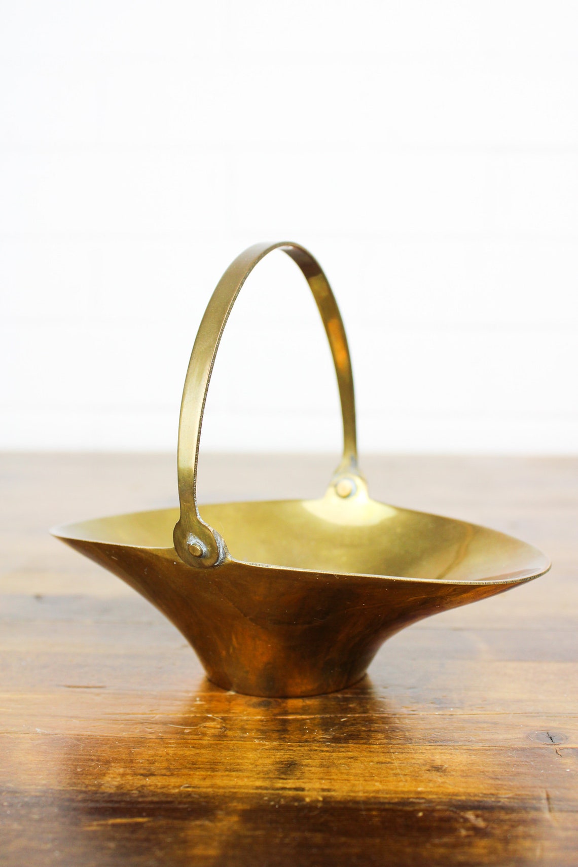 Small Vintage Solid Brass Basket with Top Handle Made in | Etsy