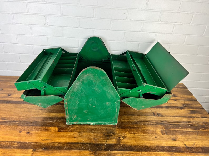 Large Vintage Green Metal Tool Box With 2 Trays XL Distressed - Etsy