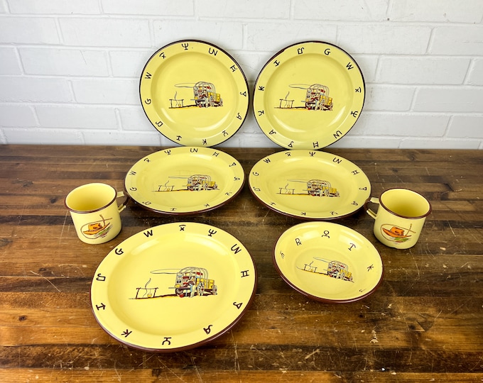 Vintage Monterrey Western Ware Enamelware Chuckwagon Dinner Plates Bowl ...