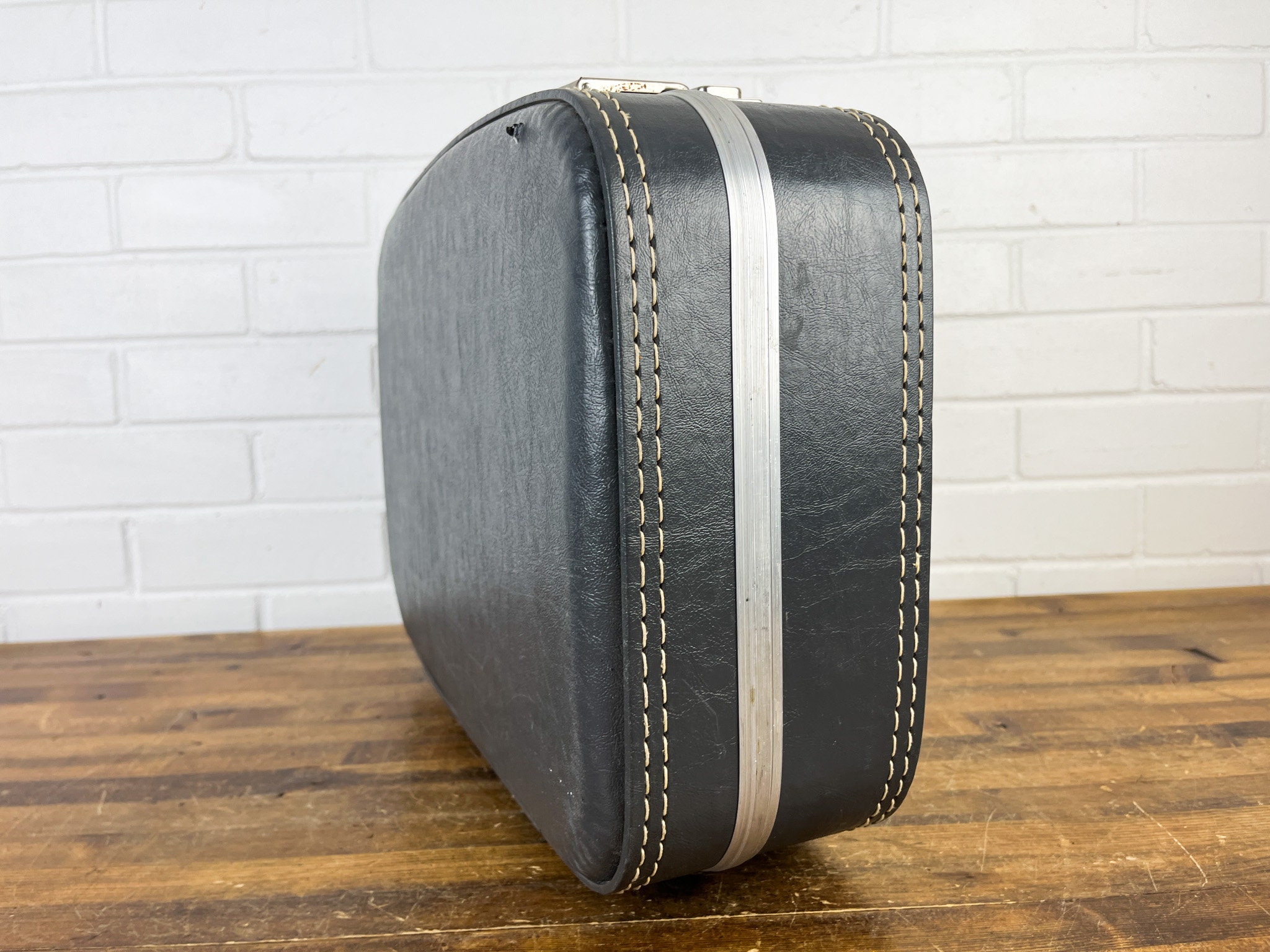 Vintage Gray Suitcase Grey Luggage to Display Storage Case Underbed ...