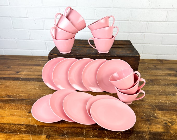 20 Piece Vintage Pink Coffee Mugs and Saucers Pink Coffee Shop Mugs ...