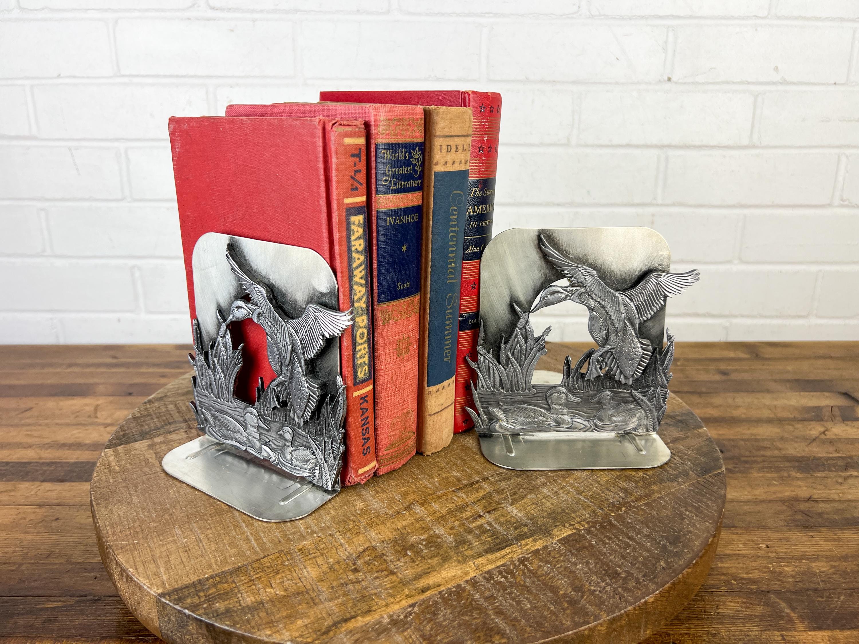 Pair of Vintage Pewter Duck Bookends Matching Set Silver Bookends Book ...