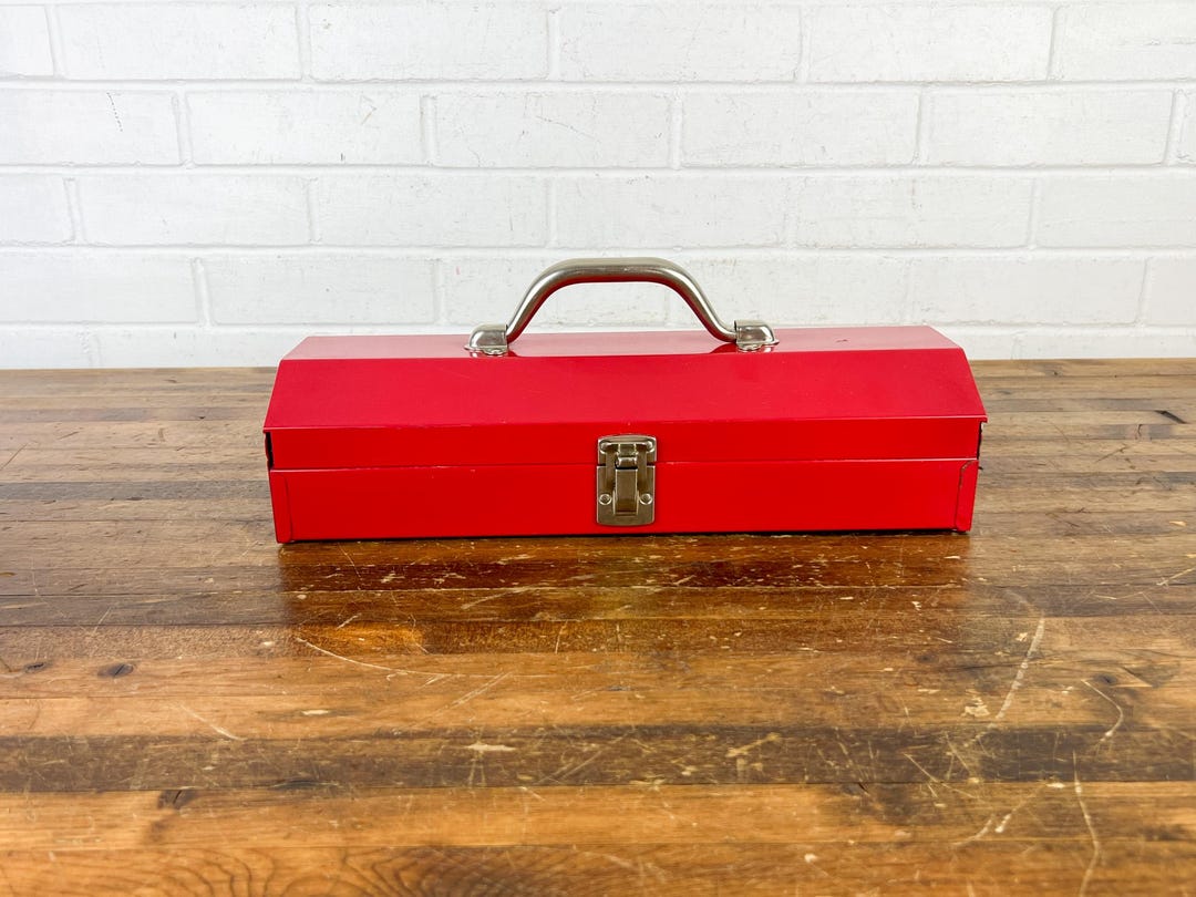 Vintage Red Metal Toolbox With Tri-angled Lid – Industrial Decor ...