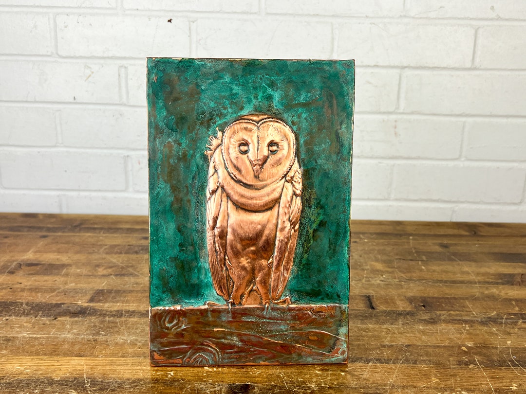 10x7" Vintage Copper Owl Artwork to Hang Owl Wall Art in Copper and ...