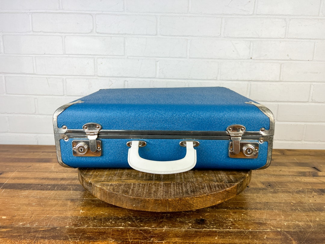 Vintage Blue Suitcase With Silver Accents Decorative Travel Case ...