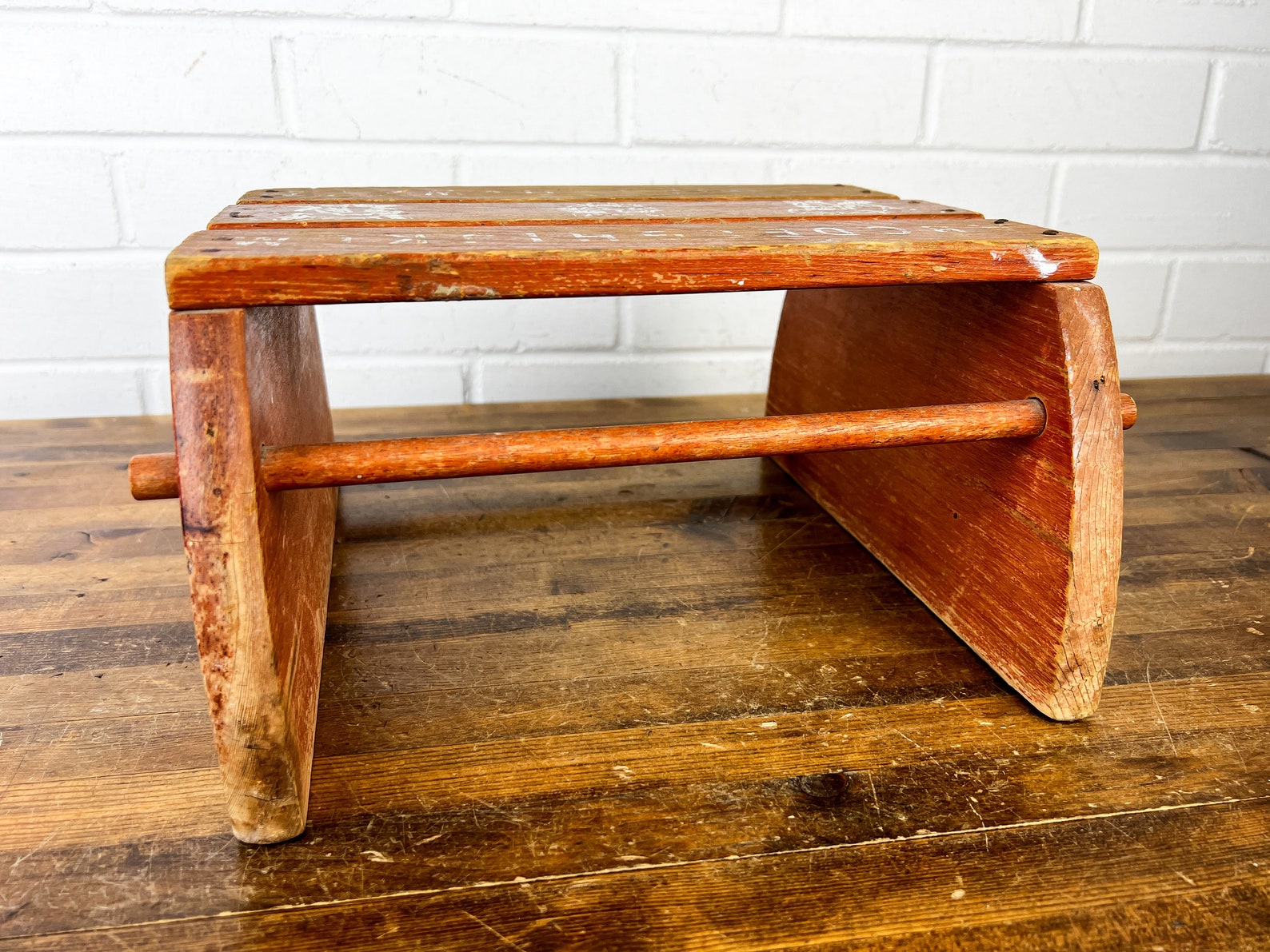 Vintage Old Red Wood Stool With Abcs and Animals Distressed - Etsy