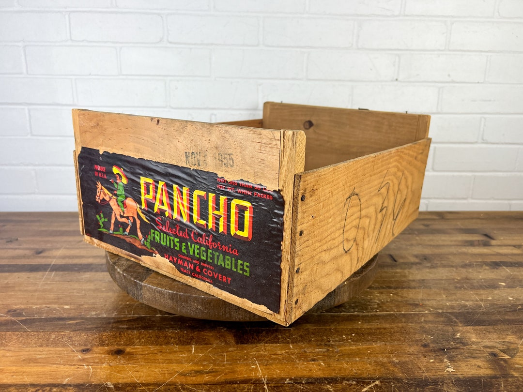 1950s 17x13" Vintage Pancho Wood Fruit Crate With Paper Label Old ...