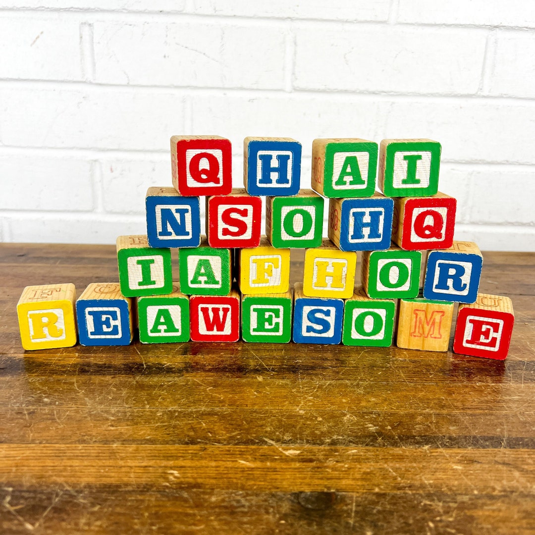 24 Distressed Vintage Wooden Letter Blocks Vintage Wooden ABC Blocks ...