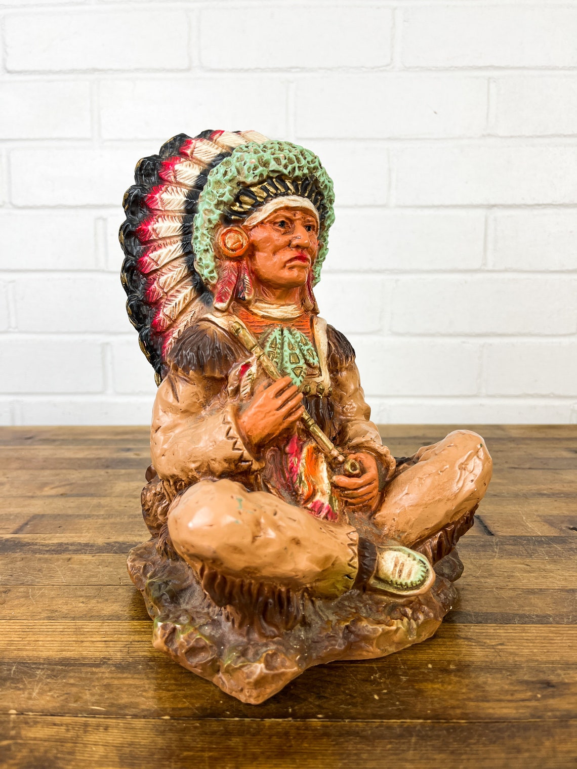 Vintage American Indian Statue Ceramic Indian Chief Native - Etsy