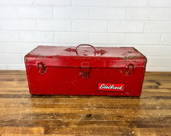 Distressed Vintage Gold Metal Tool Box With Box With Red Metal Tray ...