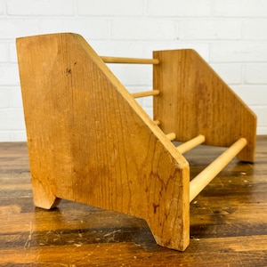 Vintage Brown Wooden Book Stand Storage Rack Tabletop Book Stand Wooden ...