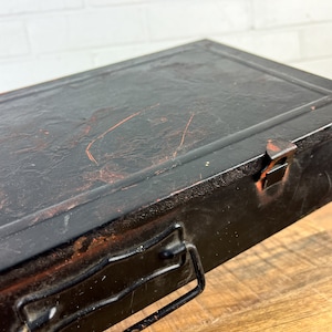Distressed Vintage Black Metal Box With Latch and Handle Industrial ...