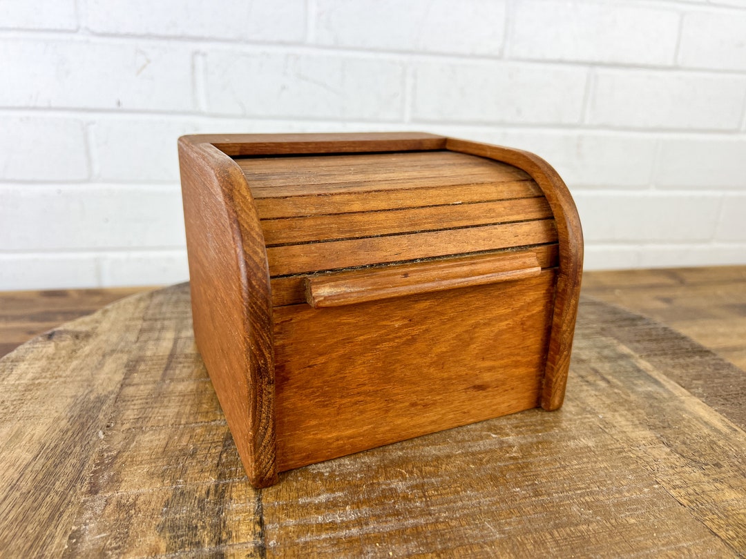 Vintage Wooden Recipe Box With Roll Top Lid in Shape of Desk 3x5 Cards Small Brown Kitchen 3 X 5 ...