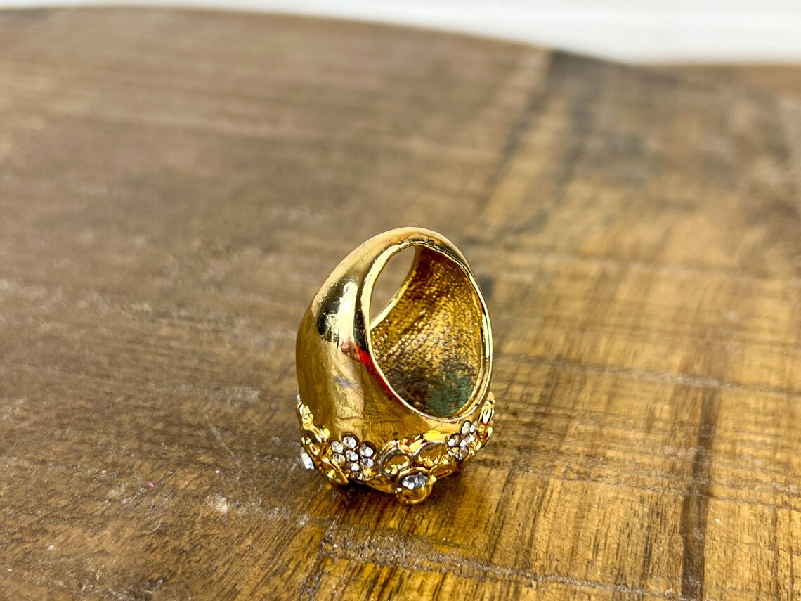 Large Vintage Costume Jewelry Gold Ring With Red Gemstone and - Etsy