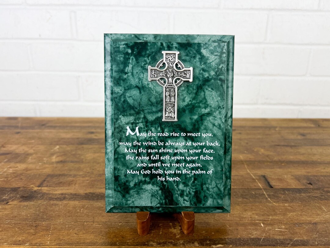 Vintage “an Irish Blessing” Wall Plaque With Pewter Celtic Cross – Faux ...