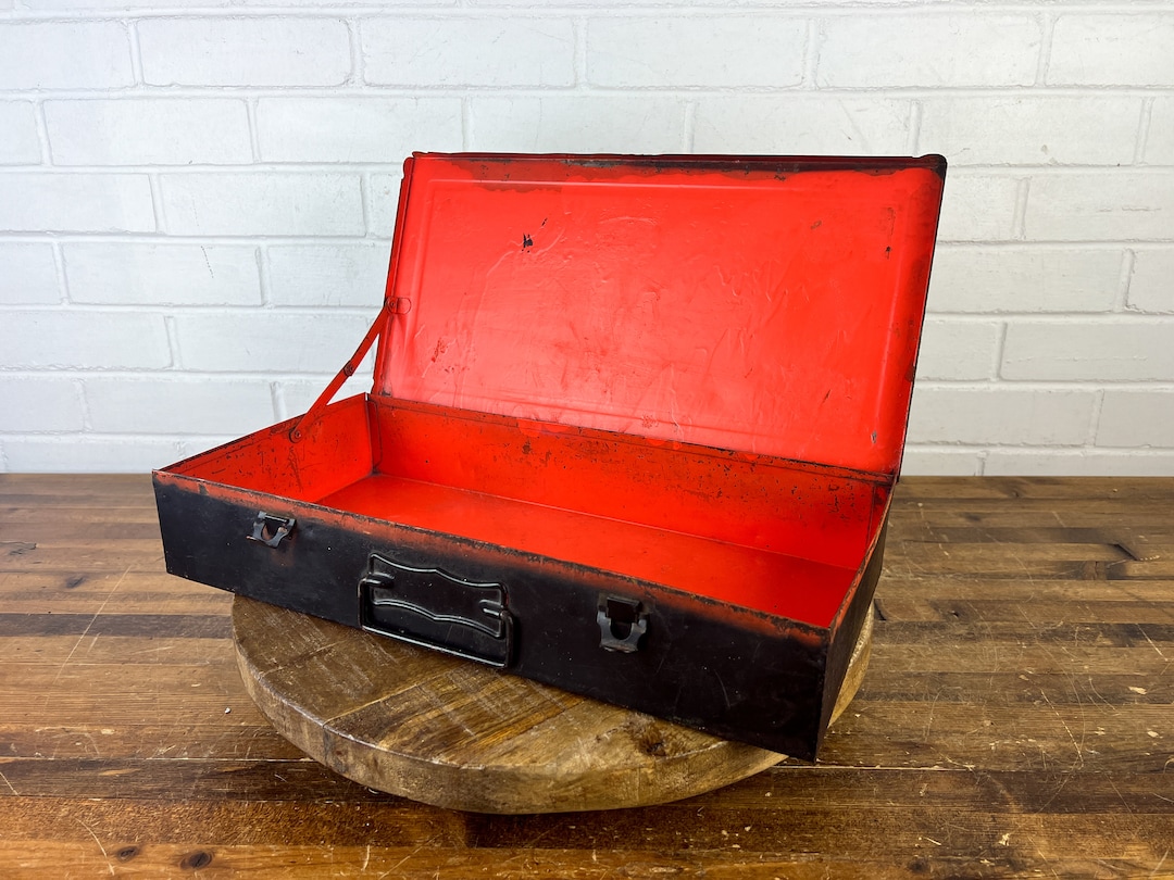 Distressed Vintage Black Metal Box With Latch and Handle Industrial ...