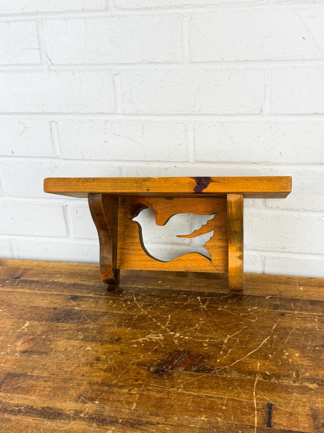 Vintage Wooden Bird Wall Shelf – 12" Wide Shelf With Bird Cutout Design ...
