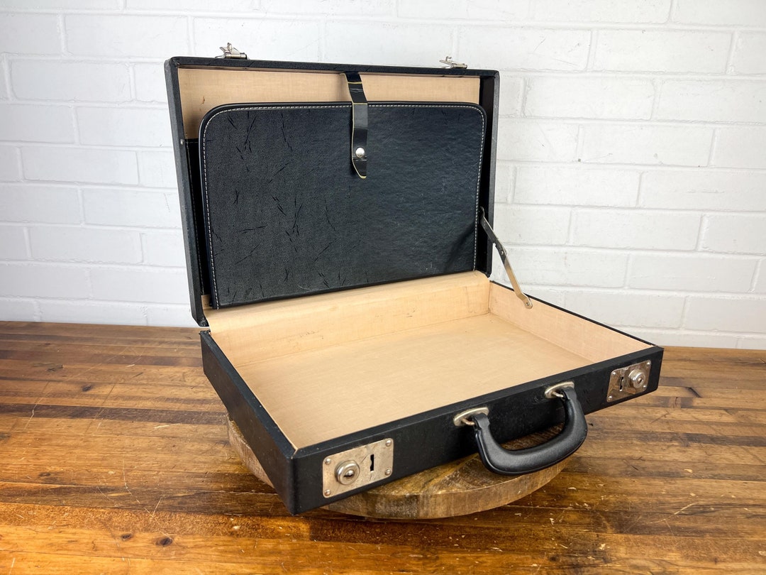 Distressed Vintage Black Briefcase Box With Tan Interior and Gold Metal ...