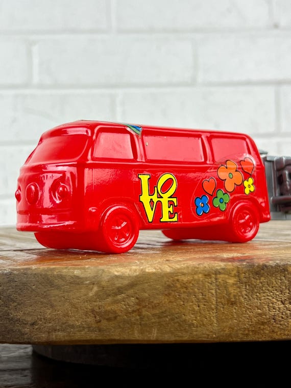 Vintage Avon Red VW Volkswagen Bus Figurine Glass Hip… - Gem