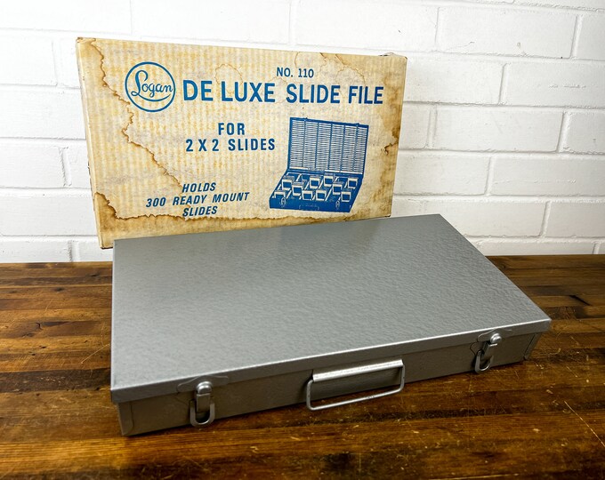 Vintage Gray Metal 35mm Slide Box With Latch and Handle Projector Slide ...