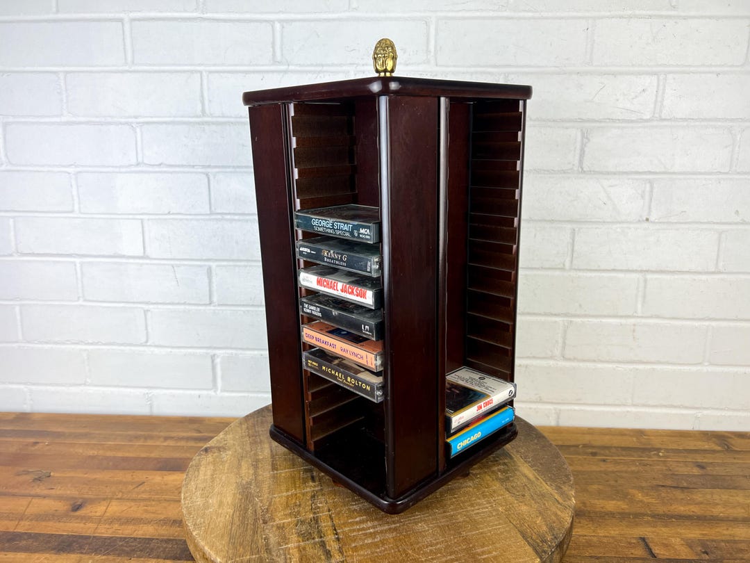 Dark Wood Vintage Bombay Company Rotating Cassette Tape Holder Holds 48 ...