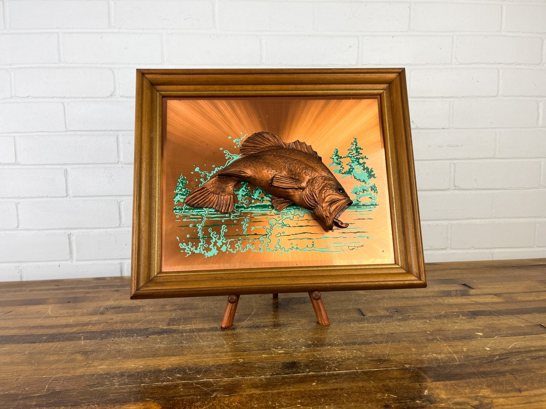 1970s John Louw Largemouth 3D Wood Fish on Copper Framed Artwork ...