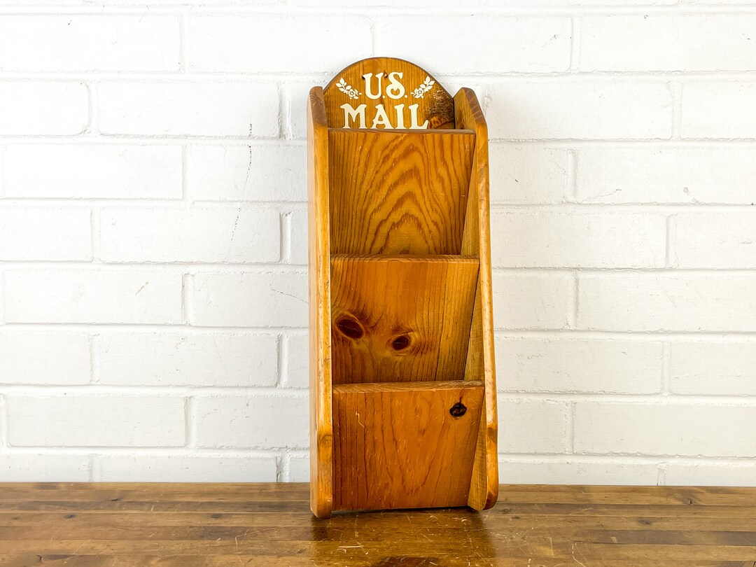 Vertical Wooden U.S. Mail Holder Wall Mount Handmade Vintage Hanging ...