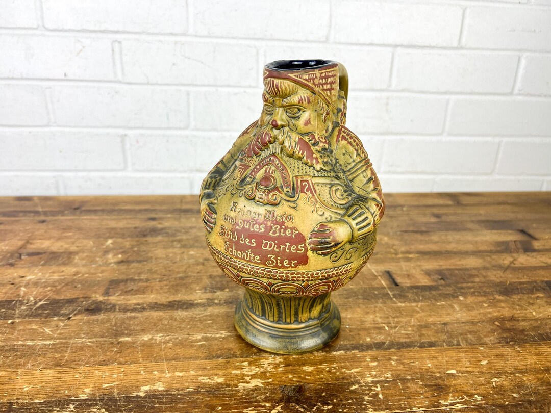 Vintage Gerz West Germany Stoneware Pitcher “reiner Wein Und Gutes Bier ...