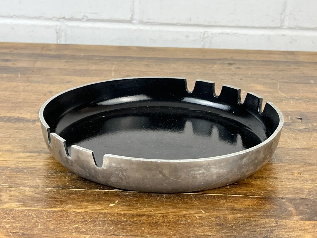 Vintage Black Metal and Pewter Ashtray Authentic Large Bar Ashtray ...