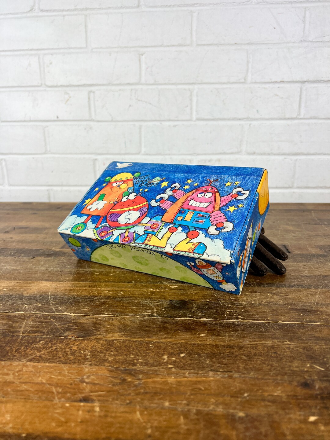 1980 Vintage Robot Cardboard Pencil Box Amazing Graphics on - Etsy