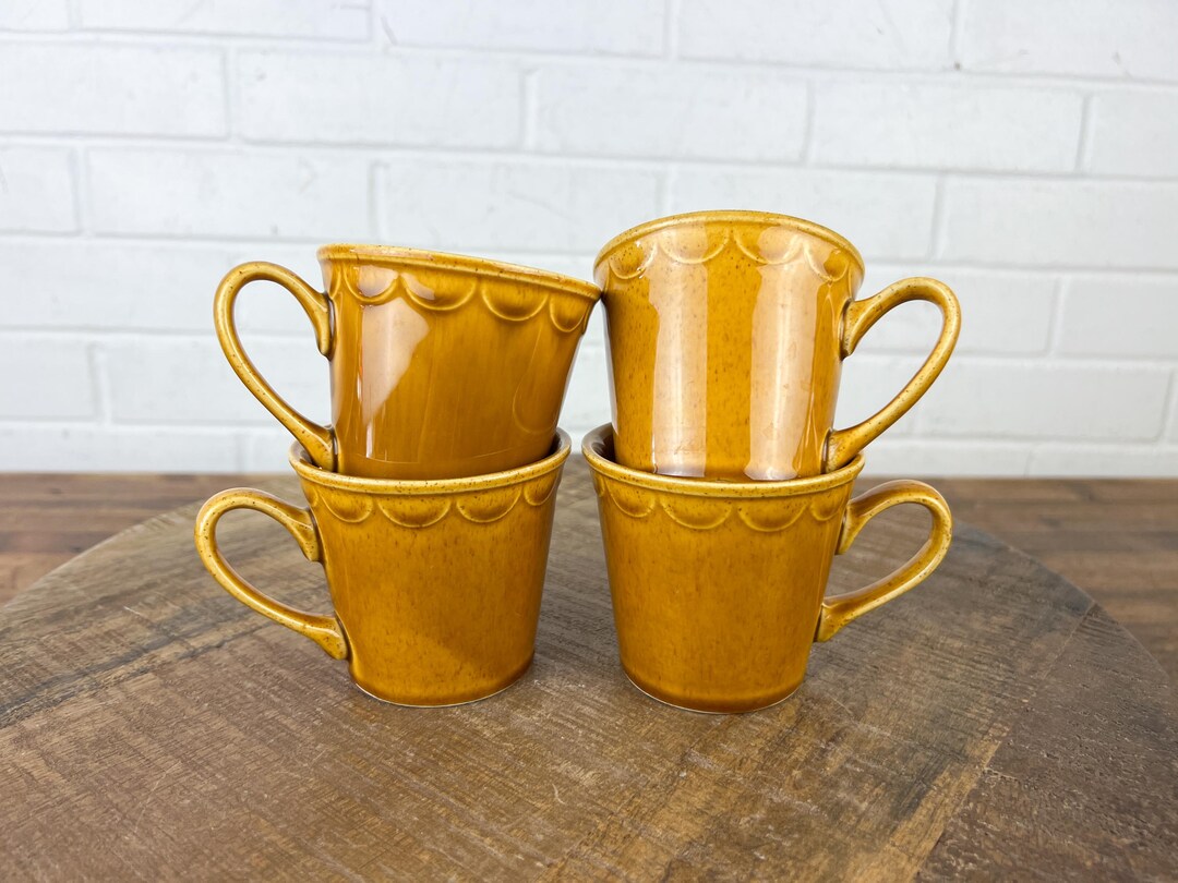 Set of 4 Vintage Classic Coffee Mugs Brown Ceramic Coffee Shop Mugs ...