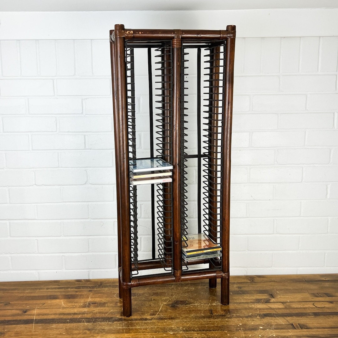 35" Boho Vintage Compact Disc Holder Made of Wood and Metal Holds 72 ...