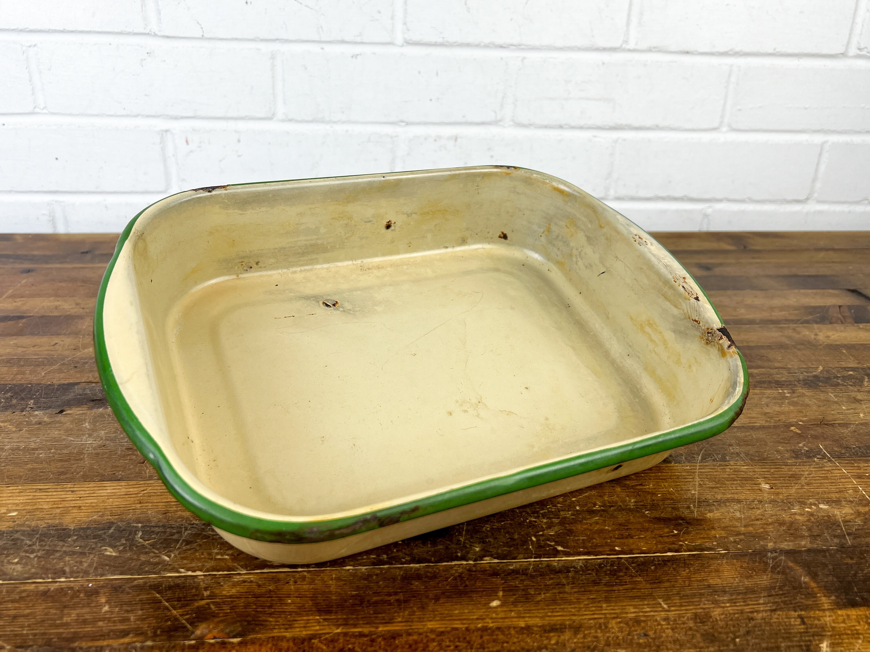 12x9" Vintage Rectangle Enamel Pan Authentic Chipped Enamelware Kitchen ...