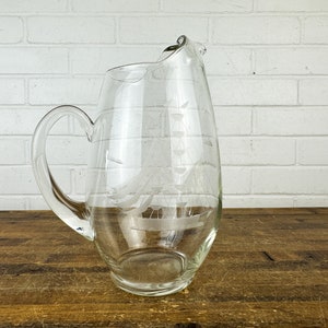 1980s Vintage Javit Crystal Clear Glass Pitcher With Clipper Ship ...