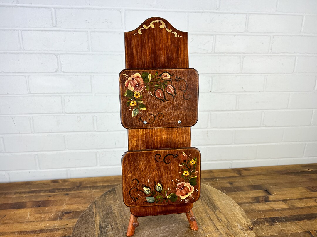 Vintage Hand Painted Flower Wood Mail Holder Wall Mount Handmade ...