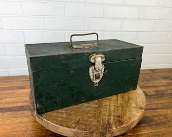 Distressed Vintage Green Metal Box With Tray With Latch Green Container ...