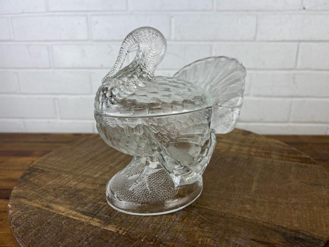 Vintage Clear Glass LE Smith Turkey Candy Dish Covered Lidded Candy ...