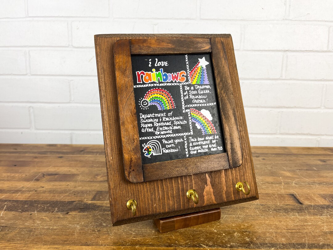 1970s Vintage I Love Rainbows Wood Key Holder for Wall Hanging Key Hook ...