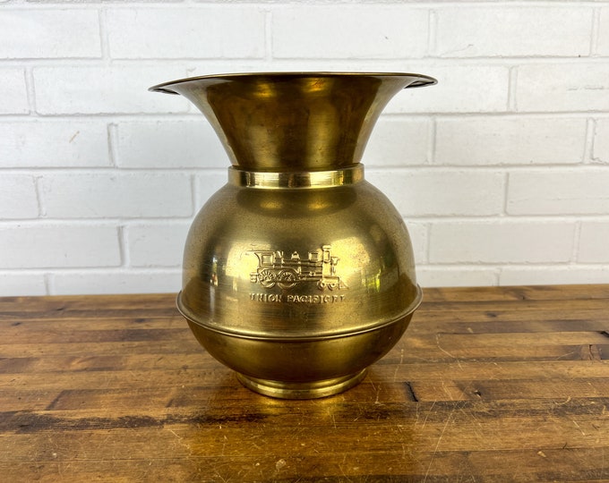 Vintage Brass Union Pacific Railroad Spittoon Train Decor Flower Pot ...