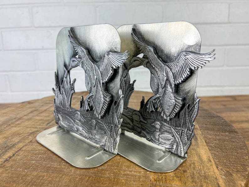 Pair of Vintage Pewter Duck Bookends Matching Set Silver Bookends Book ...