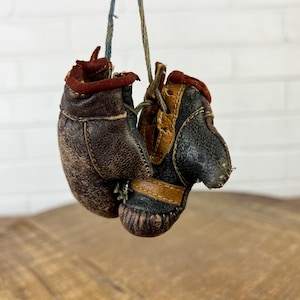 Vintage Tiny Pair Leather Boxing Gloves Rare Set Connected With String ...