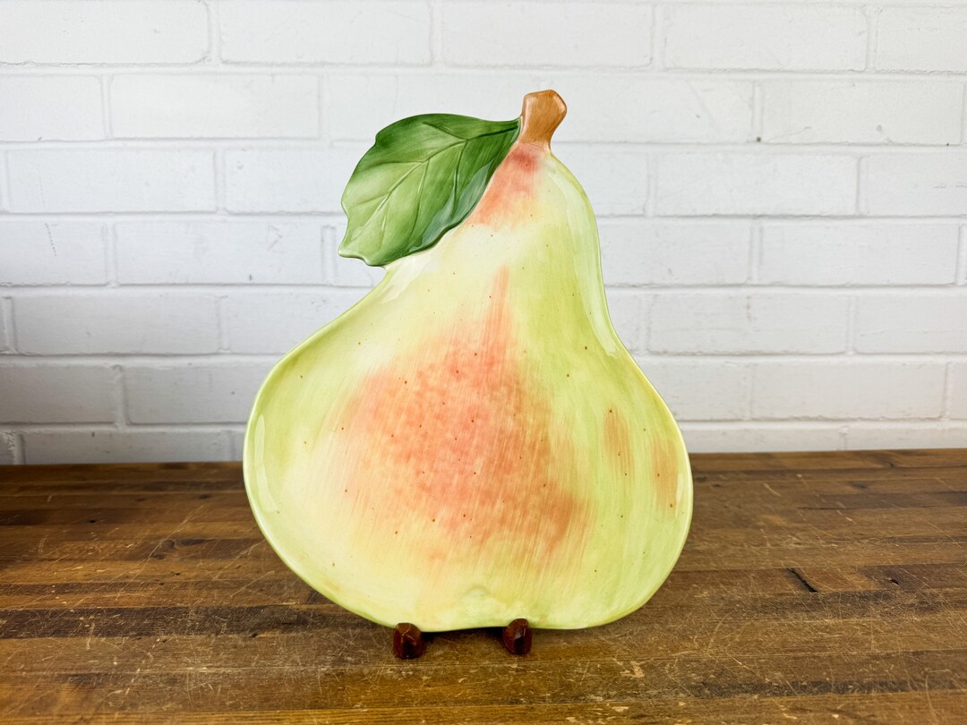 12" Vintage Fruit Serving Tray Pear Shaped Ceramic Fruit Decor Display ...