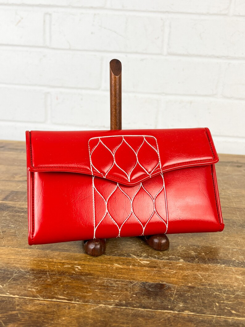 Vintage Red Vinyl Checkbook Wallet Checkbook Cover for Women Wide ...