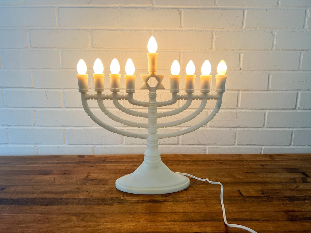 Vintage Blow Mold Menorah That Lights up Plugs in Star of David White ...