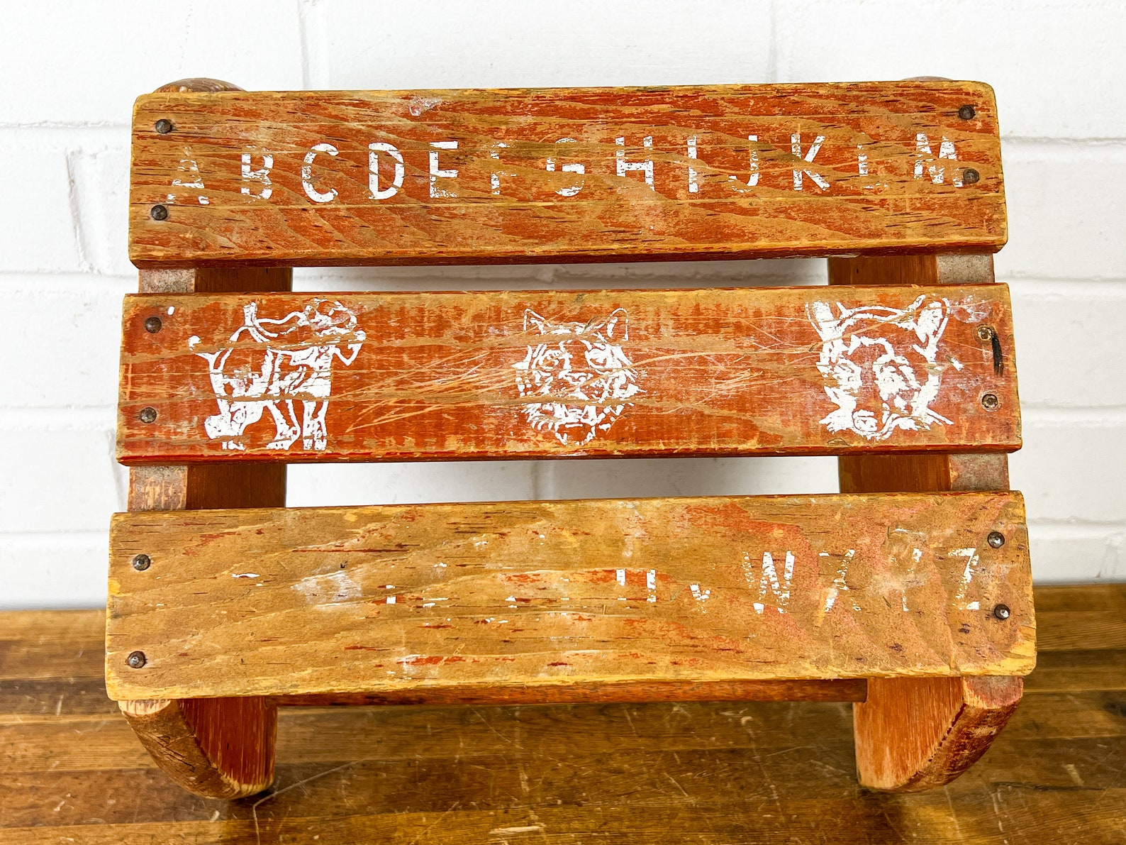 Vintage Old Red Wood Stool With Abcs and Animals Distressed - Etsy