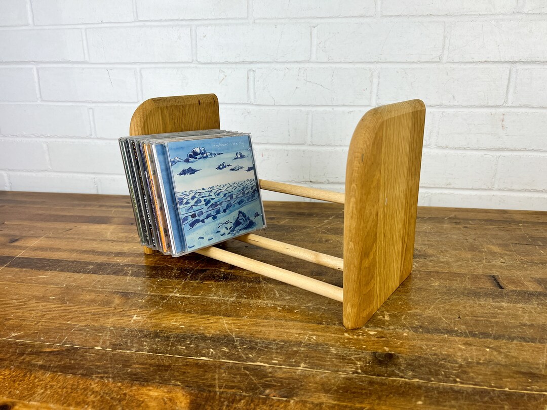 Vintage Brown Wood CD Holder Book Stand Storage Rack CD Storage ...