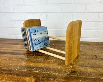 Vintage Sliding Wood Book Storage Rack CD Storage Tabletop Book Stand ...