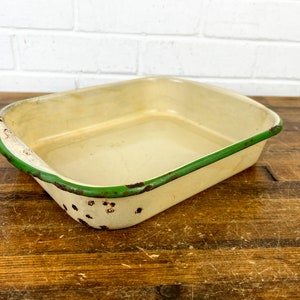 12x9" Vintage Rectangle Enamel Pan Authentic Chipped Enamelware Kitchen ...