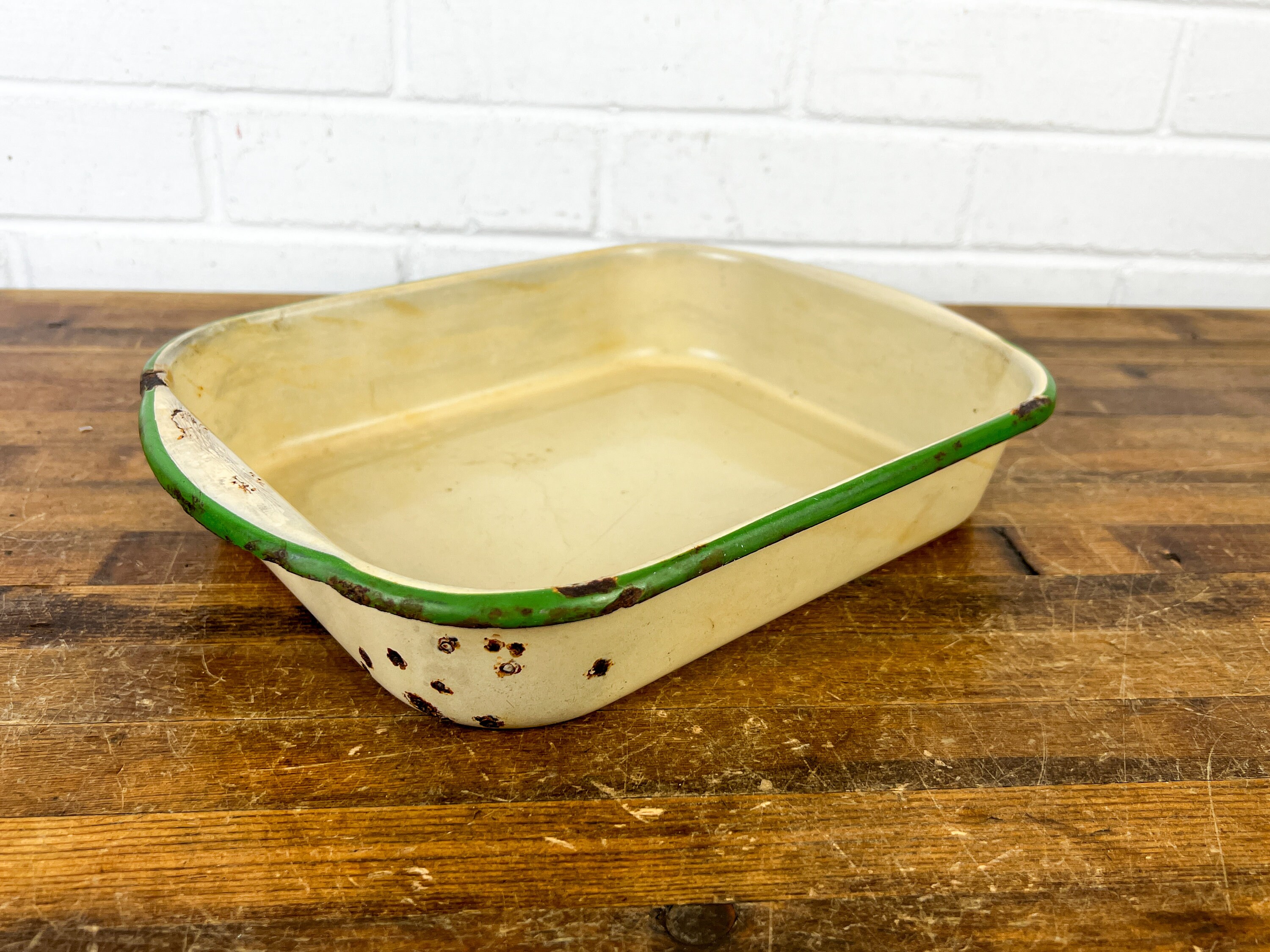 12x9" Vintage Rectangle Enamel Pan Authentic Chipped Enamelware Kitchen ...