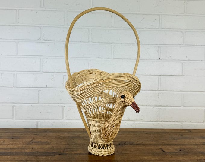 Vintage Wicker Swan Basket Decorative Bird Planter - Etsy